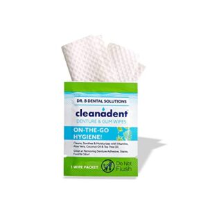 Dr. B Dental Solutions Cleanadent Dental Wipes, Denture Cleaner Removes Adhesives, Food, Stains, and Odor 30 Count Pack of 2