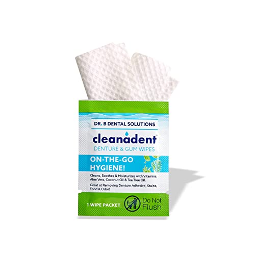 Dr. B Dental Solutions Cleanadent Dental Wipes, Denture Cleaner Removes Adhesives, Food, Stains, and Odor 30 Count Pack of 2