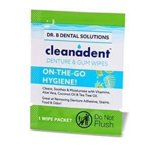 Dr. B Dental Solutions Cleanadent Dental Wipes, Denture Cleaner Removes Adhesives, Food, Stains, and Odor 30 Count Pack of 2