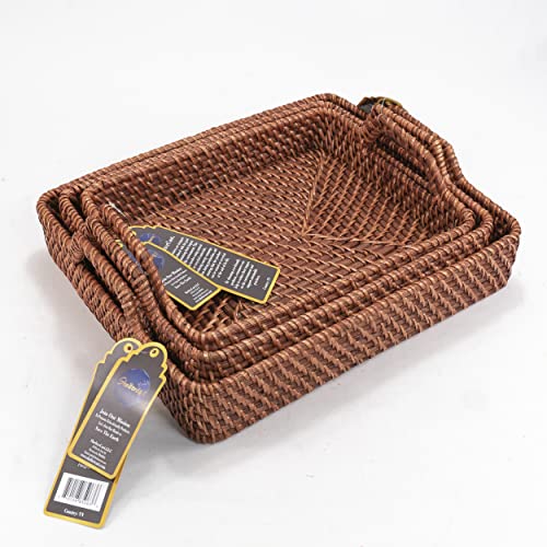 ShelterCast Rattan Rectangular Tray with Handles for Breakfast Bed Bar Dinner Parties. (Brown(Medium))