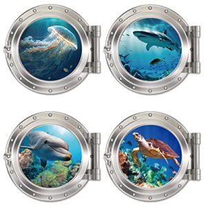 4 pcs cruise door decorations magnetic porthole cruise door magnets 10 inch set palm jellyfish dolphin turtle shark marine style magnetic fridge decor for carnival cruise car home kitchen door cabinet