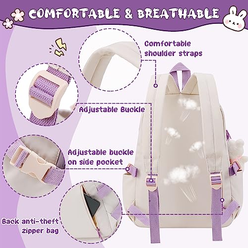 Unineovo Kawaii School Backpack with Cute Pin and Accessories, Lightweight 14 inch Laptop Bag for Teens Girls, Cute School Backpack for Elementary School, Middle School, High School,College (Purple)