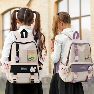 Unineovo Kawaii School Backpack with Cute Pin and Accessories, Lightweight 14 inch Laptop Bag for Teens Girls, Cute School Backpack for Elementary School, Middle School, High School,College (Purple)