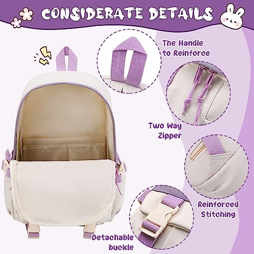 Unineovo Kawaii School Backpack with Cute Pin and Accessories, Lightweight 14 inch Laptop Bag for Teens Girls, Cute School Backpack for Elementary School, Middle School, High School,College (Purple)