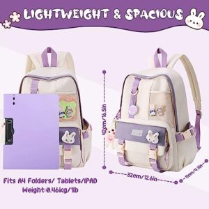 Unineovo Kawaii School Backpack with Cute Pin and Accessories, Lightweight 14 inch Laptop Bag for Teens Girls, Cute School Backpack for Elementary School, Middle School, High School,College (Purple)