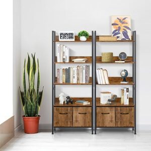 LIANTRAL 5 Tier Bookshelf with Drawers, Tall Bookcase with Shelves, Wood and Metal Book Shelf Storage Organizer, Industrial Display Standing Shelf Unit for Bedroom, Living Room, Office, Rustic Brown