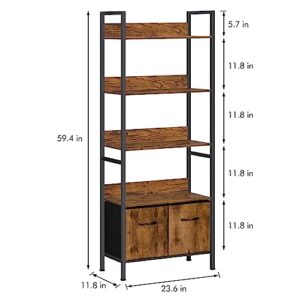 LIANTRAL 5 Tier Bookshelf with Drawers, Tall Bookcase with Shelves, Wood and Metal Book Shelf Storage Organizer, Industrial Display Standing Shelf Unit for Bedroom, Living Room, Office, Rustic Brown