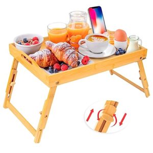 Bellsal Large Bamboo Bed Tray Table, Large Breakfast Tray - 19.7x13 Inch with Adjustable Legs, Multipurpose Serving Tray Use As Portable Laptop Tray, Snack Tray, Platter Tray for Working, Eating