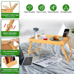 Bellsal Large Bamboo Bed Tray Table, Large Breakfast Tray - 19.7x13 Inch with Adjustable Legs, Multipurpose Serving Tray Use As Portable Laptop Tray, Snack Tray, Platter Tray for Working, Eating