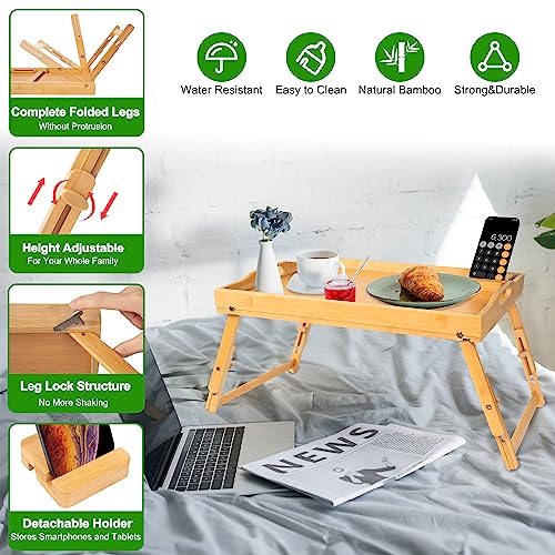 Bellsal Large Bamboo Bed Tray Table, Large Breakfast Tray - 19.7x13 Inch with Adjustable Legs, Multipurpose Serving Tray Use As Portable Laptop Tray, Snack Tray, Platter Tray for Working, Eating