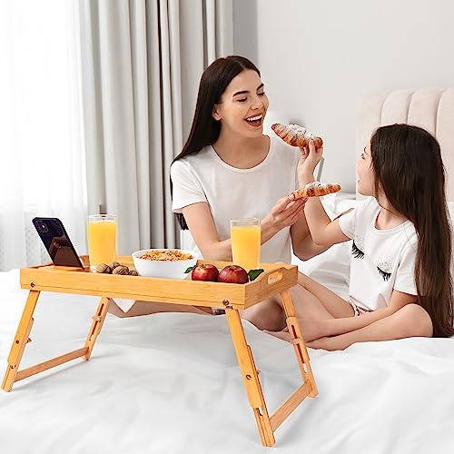 Bellsal Large Bamboo Bed Tray Table, Large Breakfast Tray - 19.7x13 Inch with Adjustable Legs, Multipurpose Serving Tray Use As Portable Laptop Tray, Snack Tray, Platter Tray for Working, Eating