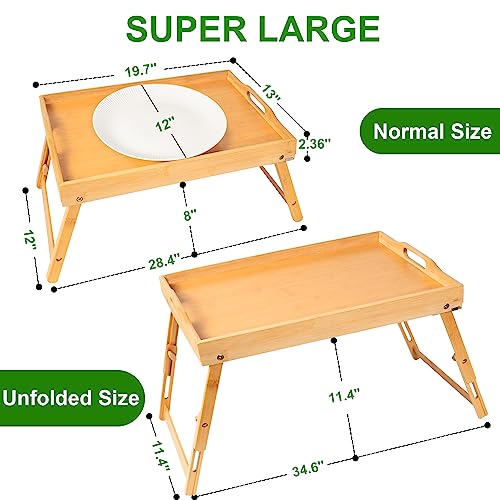 Bellsal Large Bamboo Bed Tray Table, Large Breakfast Tray - 19.7x13 Inch with Adjustable Legs, Multipurpose Serving Tray Use As Portable Laptop Tray, Snack Tray, Platter Tray for Working, Eating