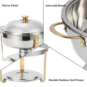 Amhier 5 Qt Chafing Dish Buffet Set with Stainless Steel Lid, Round Chafers and Buffet Warmers Sets with Food and Water Trays for Catering, Parties, Hotels and Weddings, Gold, 1 Pack