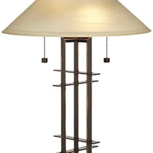 Franklin Iron Works Metro Collection 23 1/2" High Planes 'n' Posts Small Farmhouse Rustic Modern Accent Table Lamps Set of 2 Pull Chain Metal Amber Art Glass Shade Living Room Bedroom Bedside