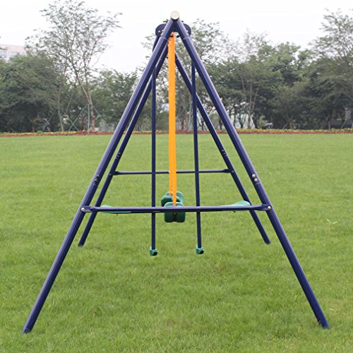 Metal Swing Set Outdoor with Glider for Kids, 2 Seats and 1 Swing Glider, Ages 3-8, Hold up to 440lbs