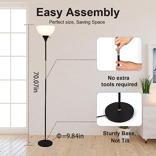 Floor Lamp, Dimmable Standing Lamp, 3 Levels Brightness Led Floor Lamp Rotary Switch Floor Lamps Modern Industrial Lamp with Shade, Tall Lamps for Living Room Bedroom Office Dining Room (Black)