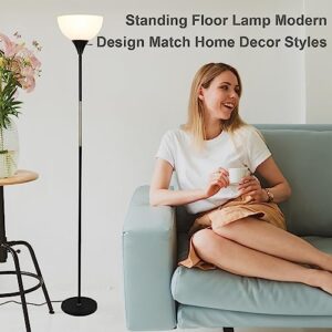 Floor Lamp, Dimmable Standing Lamp, 3 Levels Brightness Led Floor Lamp Rotary Switch Floor Lamps Modern Industrial Lamp with Shade, Tall Lamps for Living Room Bedroom Office Dining Room (Black)