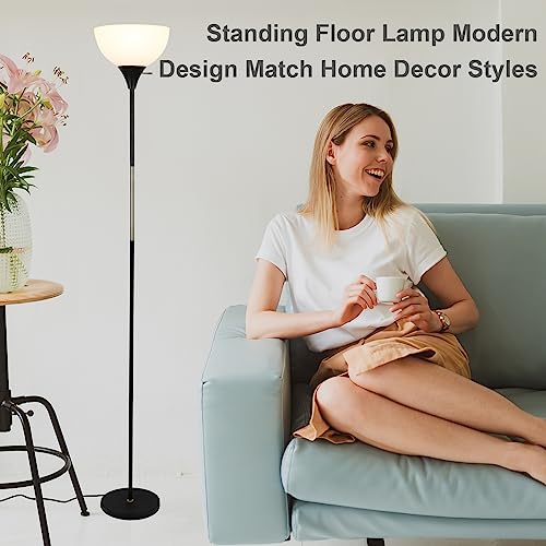 Floor Lamp, Dimmable Standing Lamp, 3 Levels Brightness Led Floor Lamp Rotary Switch Floor Lamps Modern Industrial Lamp with Shade, Tall Lamps for Living Room Bedroom Office Dining Room (Black)