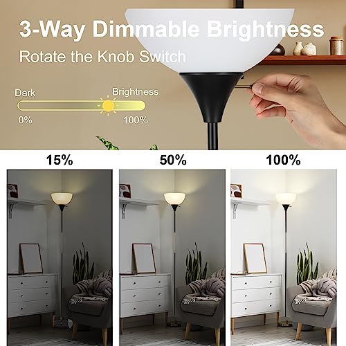 Floor Lamp, Dimmable Standing Lamp, 3 Levels Brightness Led Floor Lamp Rotary Switch Floor Lamps Modern Industrial Lamp with Shade, Tall Lamps for Living Room Bedroom Office Dining Room (Black)