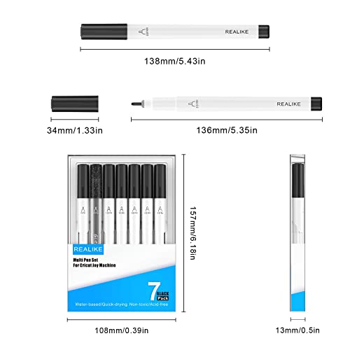 REALIKE Black Pens Set for Cricut Joy, 7 Pack Variety Pens Include Fine Point Pen,Glitter Gel, Marker, Calligraphy Writing Drawing Pens Compatible with Cricut Joy Machine