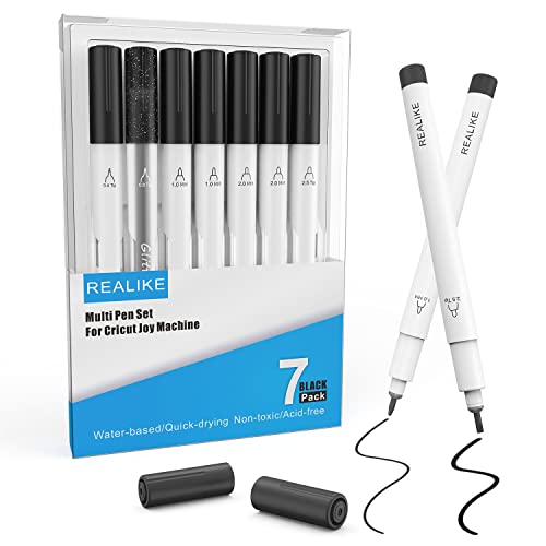 REALIKE Black Pens Set for Cricut Joy, 7 Pack Variety Pens Include Fine Point Pen,Glitter Gel, Marker, Calligraphy Writing Drawing Pens Compatible with Cricut Joy Machine