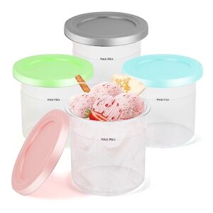 creami pint containers replacement for ninja creami pints and lids - 4 pack, 16oz ice cream pint containers compatible with nc300, nc301 & nc299amz series ice cream maker, bpa-free & leak proof lids