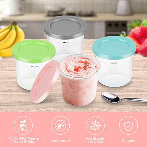 Creami Pint Containers Replacement for Ninja Creami Pints and Lids - 4 Pack, 16oz Ice Cream Pint Containers Compatible with NC300, NC301 & NC299AMZ Series Ice Cream Maker, BPA-Free & Leak Proof Lids