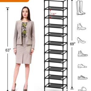 kefron Narrow Shoe Rack Organizer with Oxford Dustproof Cover, 0.13㎡ 10 Tiers 20-22 Pairs Tall Shoe Storage Rack for Closet Enteryway Vertical Shoe Organizer Shell