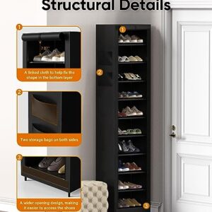 kefron Narrow Shoe Rack Organizer with Oxford Dustproof Cover, 0.13㎡ 10 Tiers 20-22 Pairs Tall Shoe Storage Rack for Closet Enteryway Vertical Shoe Organizer Shell