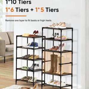 kefron Narrow Shoe Rack Organizer with Oxford Dustproof Cover, 0.13㎡ 10 Tiers 20-22 Pairs Tall Shoe Storage Rack for Closet Enteryway Vertical Shoe Organizer Shell