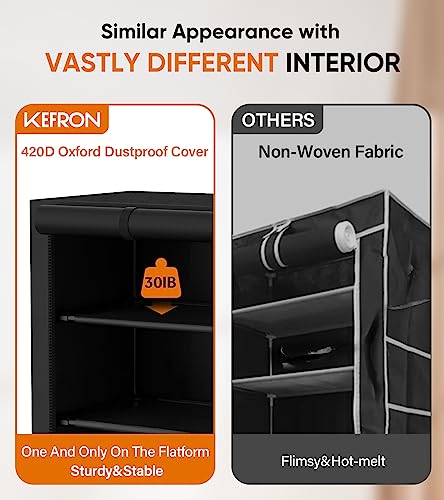 kefron Narrow Shoe Rack Organizer with Oxford Dustproof Cover, 0.13㎡ 10 Tiers 20-22 Pairs Tall Shoe Storage Rack for Closet Enteryway Vertical Shoe Organizer Shell