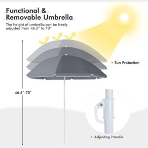 COSTWAY, Folding w/Detachable Umbrella, Cooler Bag, Cup Holders, Patio Beach Camping Outdoors Double Portable Picnic Chair, Grey