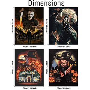 4 Pack Halloween Paint by Numbers for Adults,Terror Acrylic Oil Painting Kits,Horror Paint by Number Kits on Canvas, DIY Oil Paintings Supplies for Kids Beginners Arts and Crafts Home Decor 12" x 16"