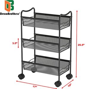 DecoBros 3-Tier Metal Utility Rolling Cart, Black