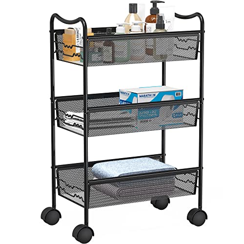 DecoBros 3-Tier Metal Utility Rolling Cart, Black