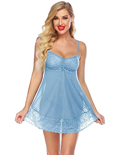 Avidlove Women V-Neck Lingerie Lace Babydoll Chemise Nightwear Outfits(Clear Blue, M)