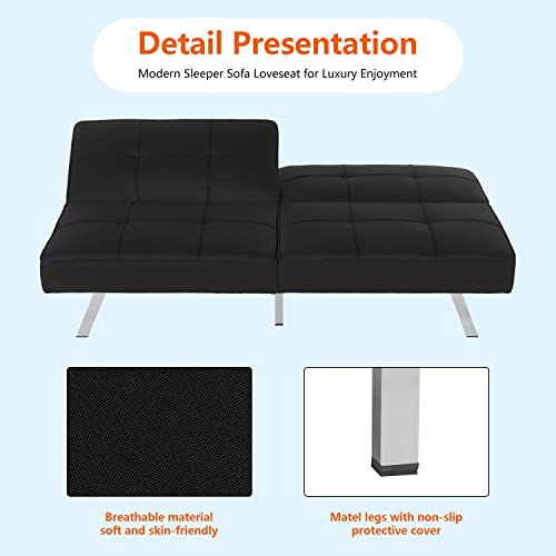 FDW Couch Convertible Sofa Beds for Living, Apartment, Dorm Room, Ideal for Small Spaces, Black