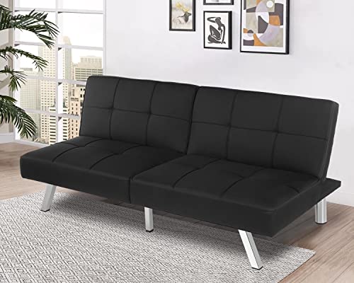 FDW Couch Convertible Sofa Beds for Living, Apartment, Dorm Room, Ideal for Small Spaces, Black