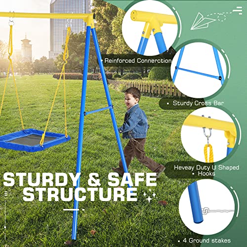 Plohee 550lbs 4 in 1 Swing Sets for Backyard - Heavy-Duty Metal Playset for Kids, Waterproof with 2 Adjustable Swings Climbing Rope Swing Climbing Ladder (Yellow)