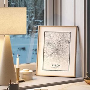 Dear Mapper Akron United States View Abstract Road Modern Map Art Minimalist Painting Black and White Canvas Line Art Print Poster Art Line Paintings Home Decor (Set of 3 Unframed) (12x16inch)