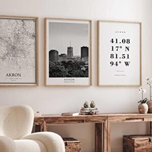 Dear Mapper Akron United States View Abstract Road Modern Map Art Minimalist Painting Black and White Canvas Line Art Print Poster Art Line Paintings Home Decor (Set of 3 Unframed) (12x16inch)