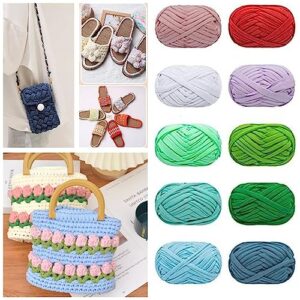 T-Shirt Yarn for Crocheting Beginners DIY Hand Craft Bag Blanket Cushion Projects Knitting Yarn Fabric Crochet Cloth Solid Color 100g T-Shirt Yarn