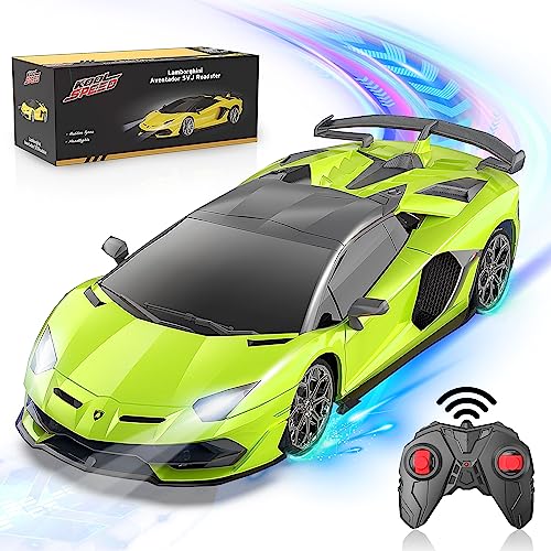 Lamborghini Remote Control Car 2.4Ghz, AEROQUEST Officially Licensed 1:24 Lambo SVJ Electric Sport Racing Hobby Toy Car for 3 4 5 6+ Years Old Boys Grils Birthday Gift, Green