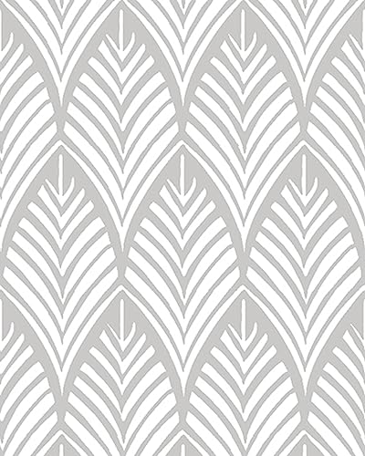 Yun-aeon Modern Silver Leaf Peel and Stick Wallpaper Contact Paper 17.7“ X 120“ Geometric Silver Boho Print Wallpaper Peel and Stick Self Adhesive Wallpaper Removable Wallpaper