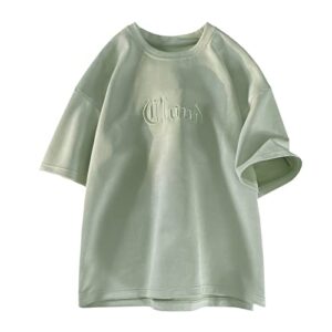 mens letter print t-shirt hip hop crewneck tees short sleeve graphic tops, t261green, small