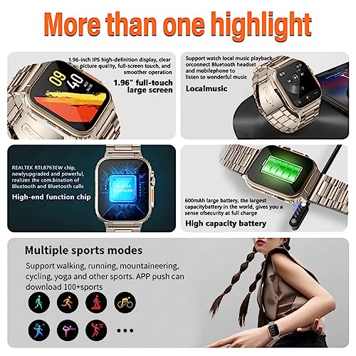 FILIEKEU 𝑭𝒊𝒕𝒏𝒆𝒔𝒔 𝑺𝒎𝒂𝒓𝒕 𝑾𝒂𝒕𝒄𝒉 Men Bluetooth Blood Oxygen Monitor 110 Sports Smart Watch 2.0" Screen 600mah Battery Waterproof Smartwatch Men Titanium Gold for Android iOS