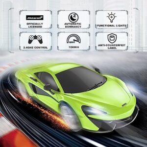 McLaren 570S Remote Control Car, AEROQUEST 2.4Ghz RC Car Official Licensed 1/24 Scale Model Racing Hobby Toy Car with Headlight for Boys, Girls, Kids, Teens and Adults Gifts, Green