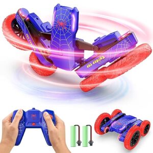 deerc spider remote control car - double sided mini rc stunt car, 360°rotating 4wd off-road rc cars with headlights 2.4ghz indoor/outdoor rechargeable toy car for boys age 4-7 8-12 birthday xmas gift