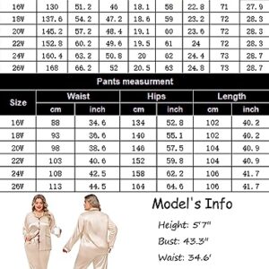 SWOMOG Women Plus Size Long Sleeve Pajamas Silk Satin Womens Pajama Sets Button Down Sleepwear Top Pj Loungewear with Pockets Champagne