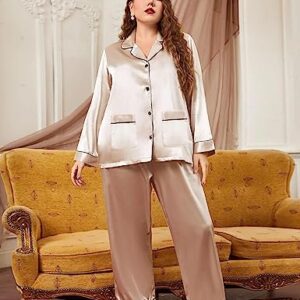 SWOMOG Women Plus Size Long Sleeve Pajamas Silk Satin Womens Pajama Sets Button Down Sleepwear Top Pj Loungewear with Pockets Champagne